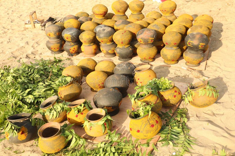 Pots on the Beach sand stock image. Image of economy - 331588085
