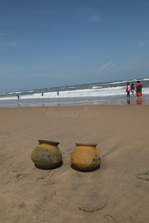 Pots on the Beach sand stock image. Image of mold, poorness - 331588103