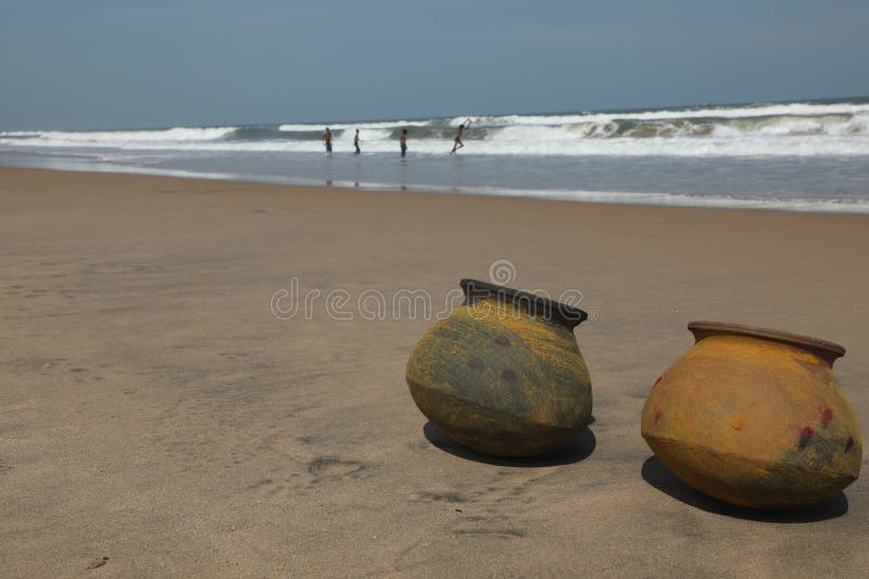 Pots on the Beach sand stock image. Image of dirty, handmade - 331588113