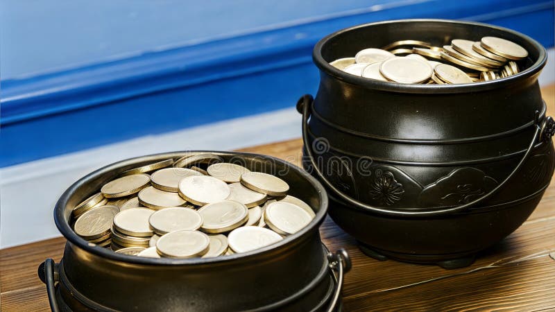 Pots of Gold Coins stock illustration. Illustration of antique - 352047297