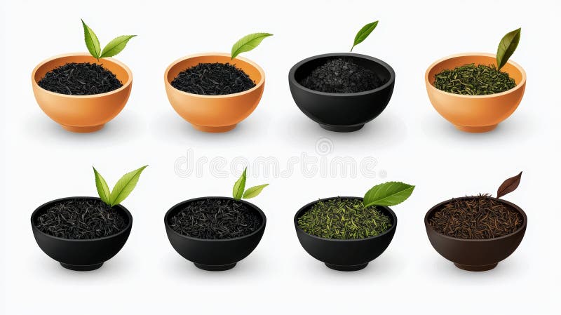 Pots of Soil with Green Tea Leaves Stock Illustration - Illustration of ...