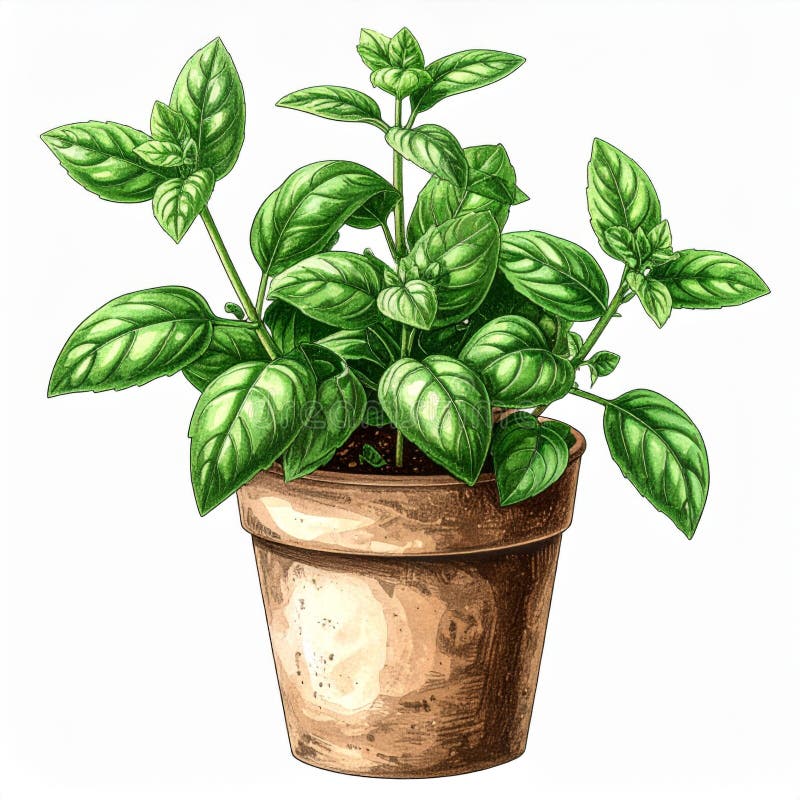 Potted Basil Plant Illustration Stock Illustration - Illustration of ...