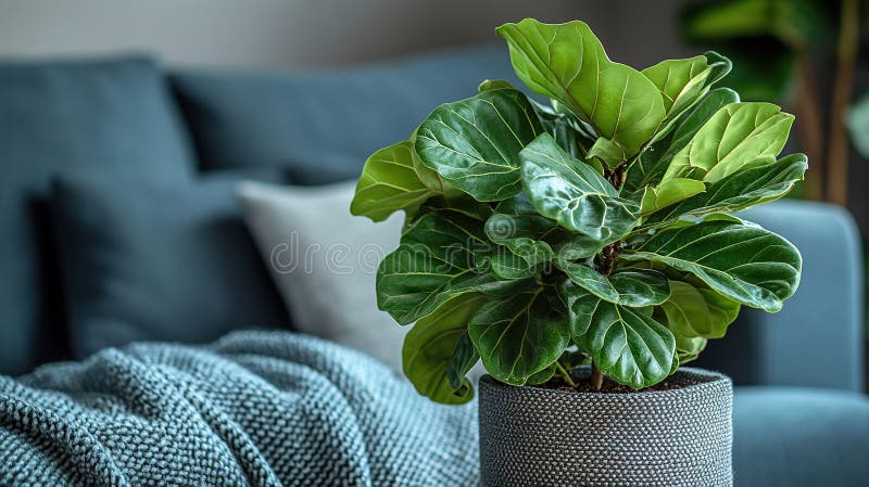 Potted Fiddle Leaf Fig in a Cozy Living Room Stock Illustration ...