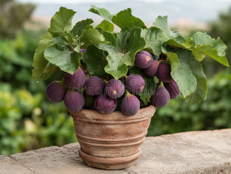 Potted Fig Tree with Ripe Purple Figs Stock Illustration - Illustration ...