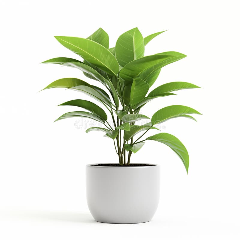 Potted Green Plant in White Ceramic Planter Isolated on White ...