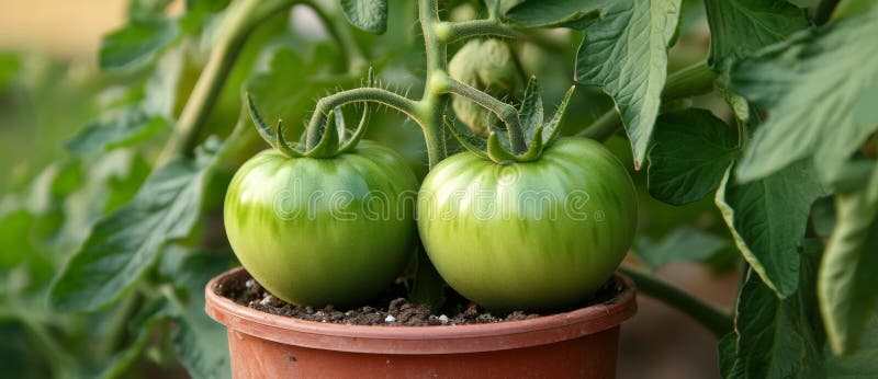 Potted Green Tomato Plant with Space for Text or Advertisement ...