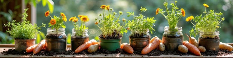Potted Marigolds and Fresh Carrots: a Vibrant Display of Edible ...