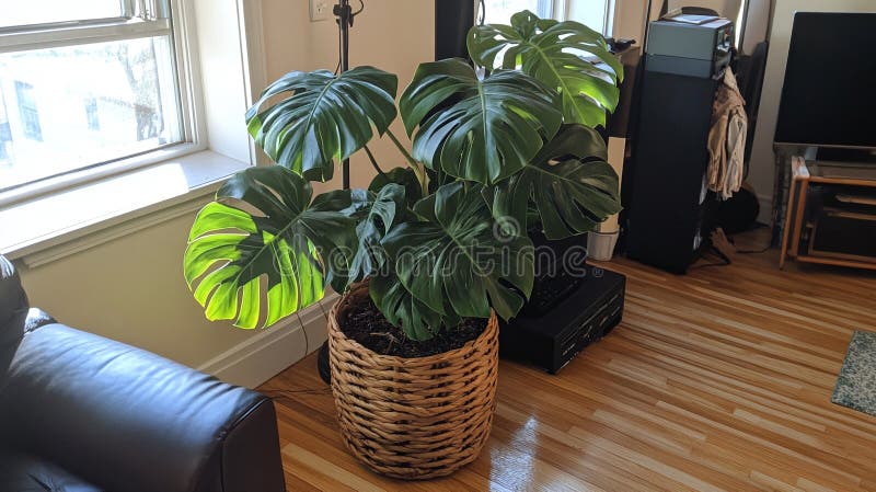A Potted Monstera Plant in a Woven Basket Adding Greenery To a Bright ...