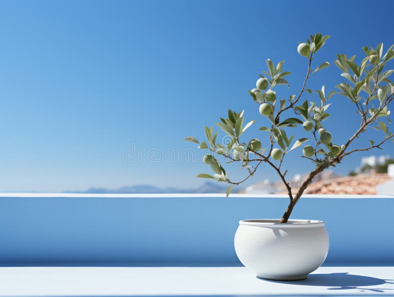 A Potted Olive Tree in a White Vase Stock Illustration - Illustration ...