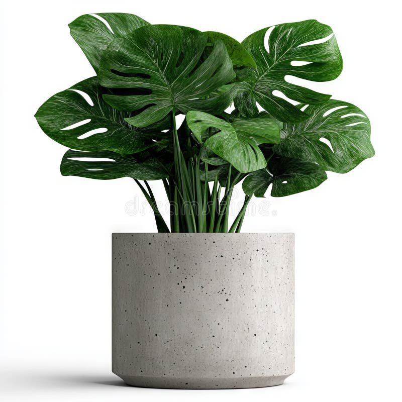 A Potted Plant with Green Leaves in a Concrete Pot Stock Image - Image ...
