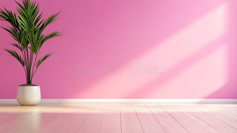 Potted Plant in Minimalist Pink Room with Sunlight Stock Photo - Image ...