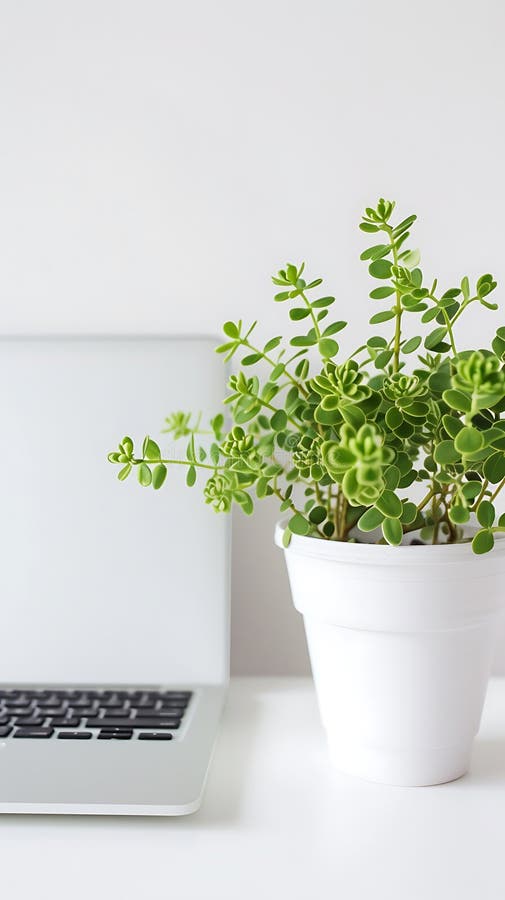 A Potted Plant Next To a Laptop Computer. Generative AI Stock ...