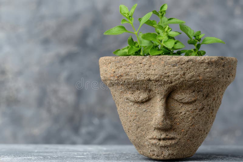 Potted Plant with Stone Face Design Stock Illustration - Illustration ...