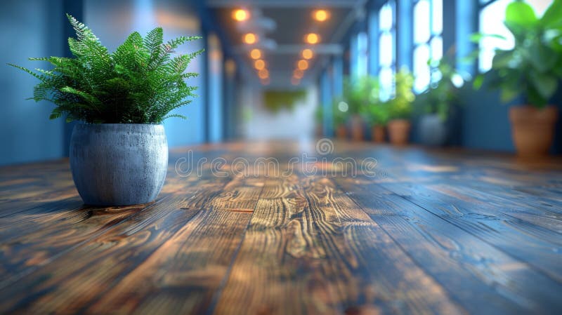A Potted Plant on a Wooden Floor in Front of Windows, AI Stock Image ...