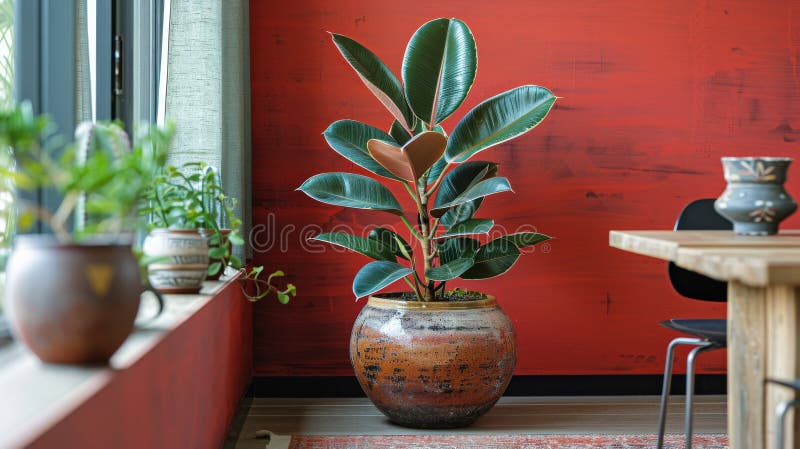 Potted Plant on Wooden Table Stock Image - Image of interior, plant ...
