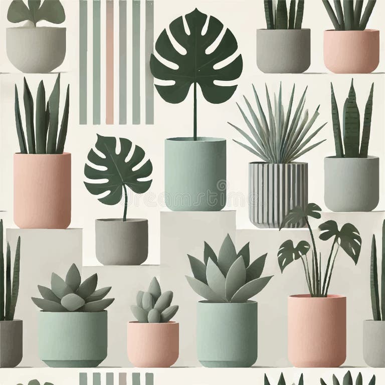 Potted Plants Design Decor in Vector Stock Vector - Illustration of ...