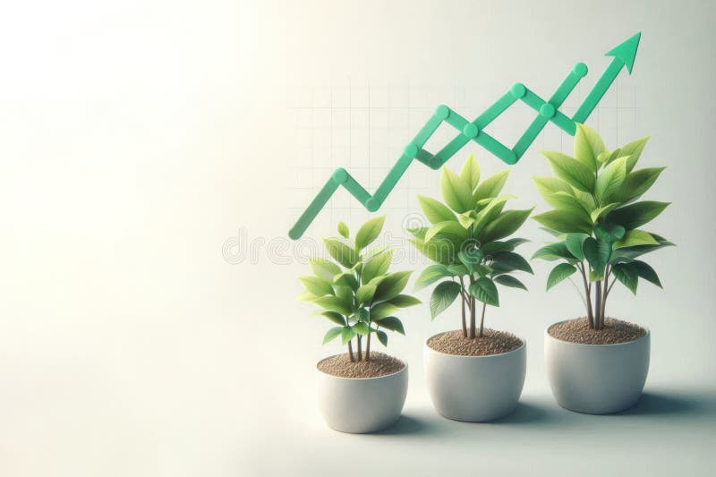 Potted Plants with a Growth Chart. Space for Text. Stock Image - Image ...