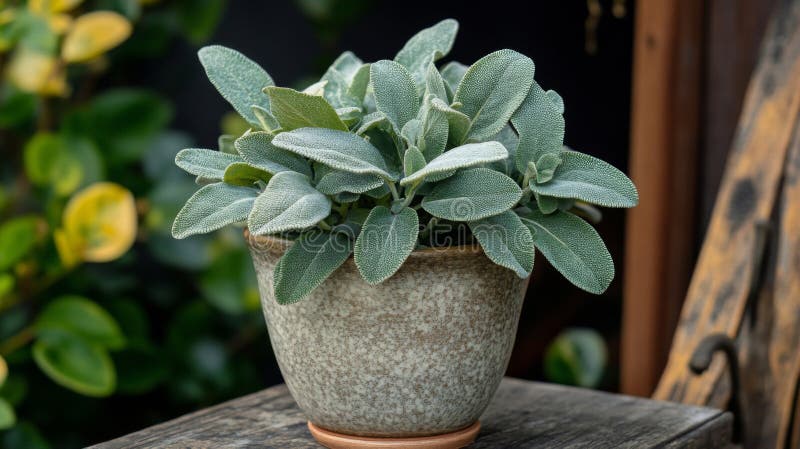 A Potted Silver Sage Plant Thrives Outdoors Stock Illustration ...