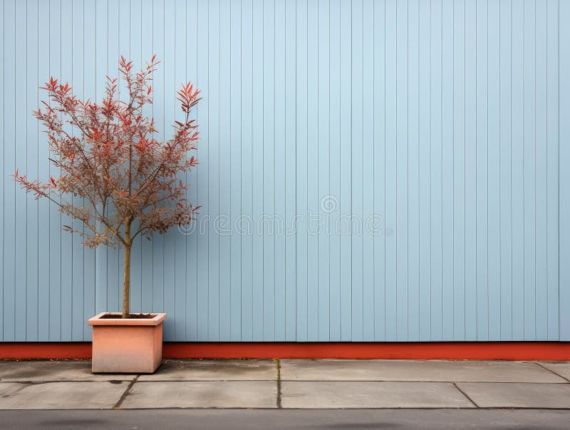 A Potted Tree in Front of a Blue Wall Stock Illustration - Illustration ...
