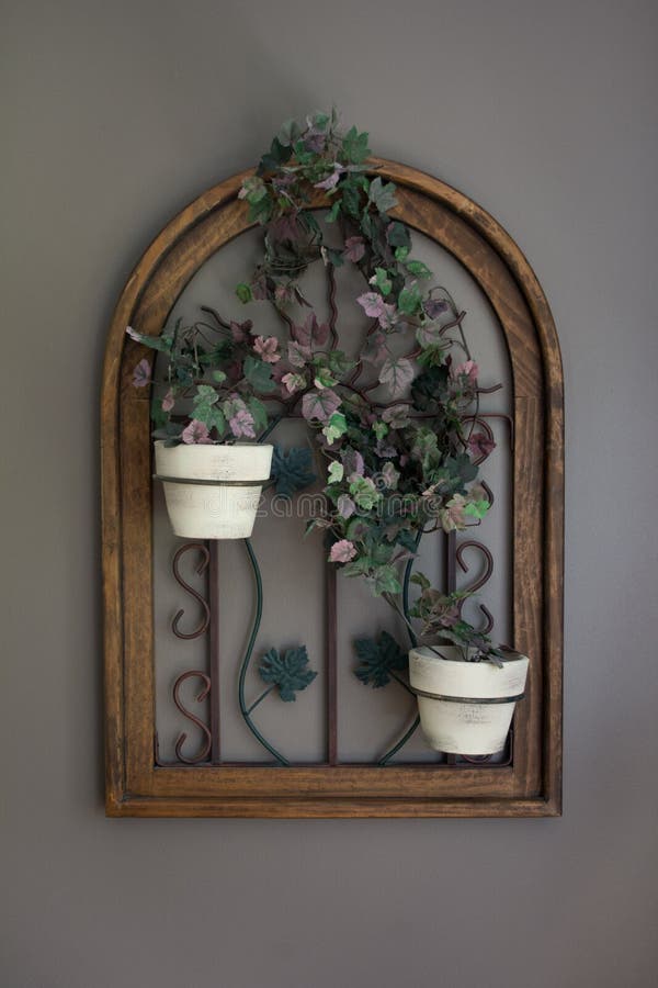 Potted Vine Flowers in Window Frame Decor Front View Stock Photo ...