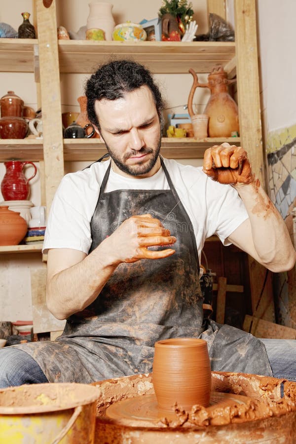Potter Adjusting Cutting String Stock Image - Image of making, person ...