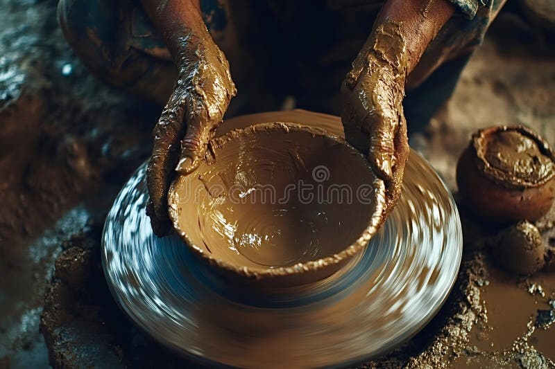 Potter Creating Clay Bowl on Spinning Pottery Wheel Stock Image - Image ...