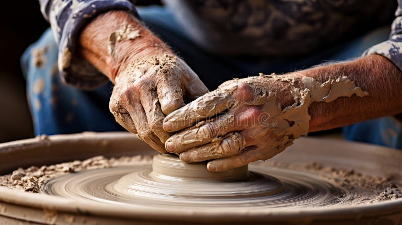 Potter Creating Matching Ceramics on Wheel in Cozy Studio with ...