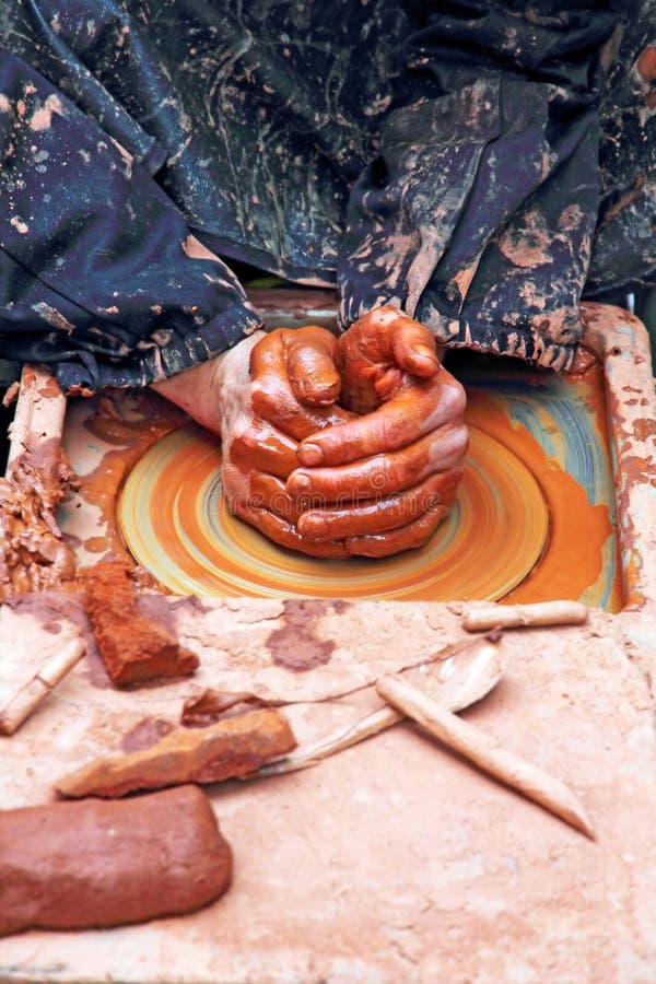 Potter Hands on Pottery Wheel Clay Pot. Stock Photo - Image of close ...