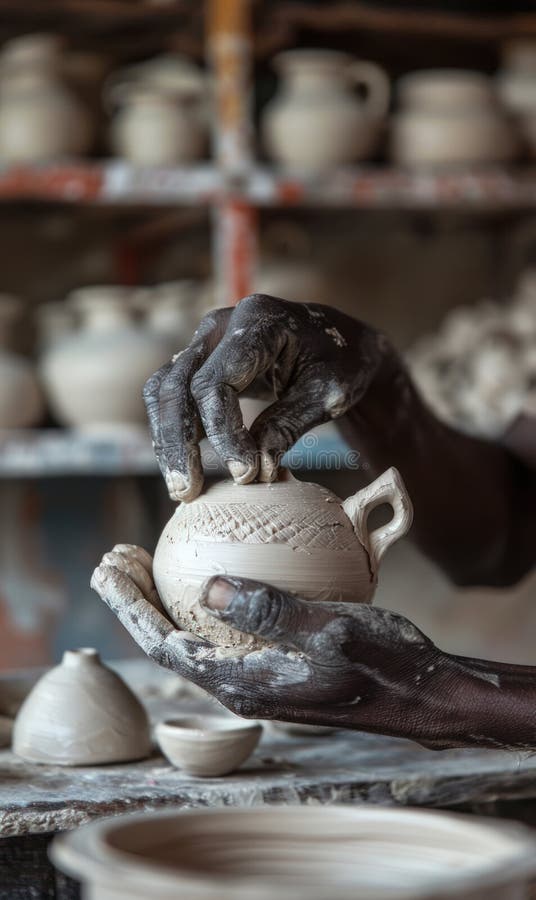 Potter Hands Skillfully Molding Clay, Delicate Art of Pottery, Fingers ...