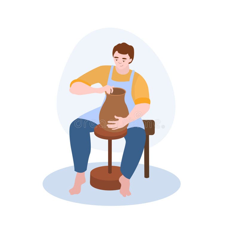 Potter Makes a Clay Pot Vector Illustration from Hobbies Collection ...