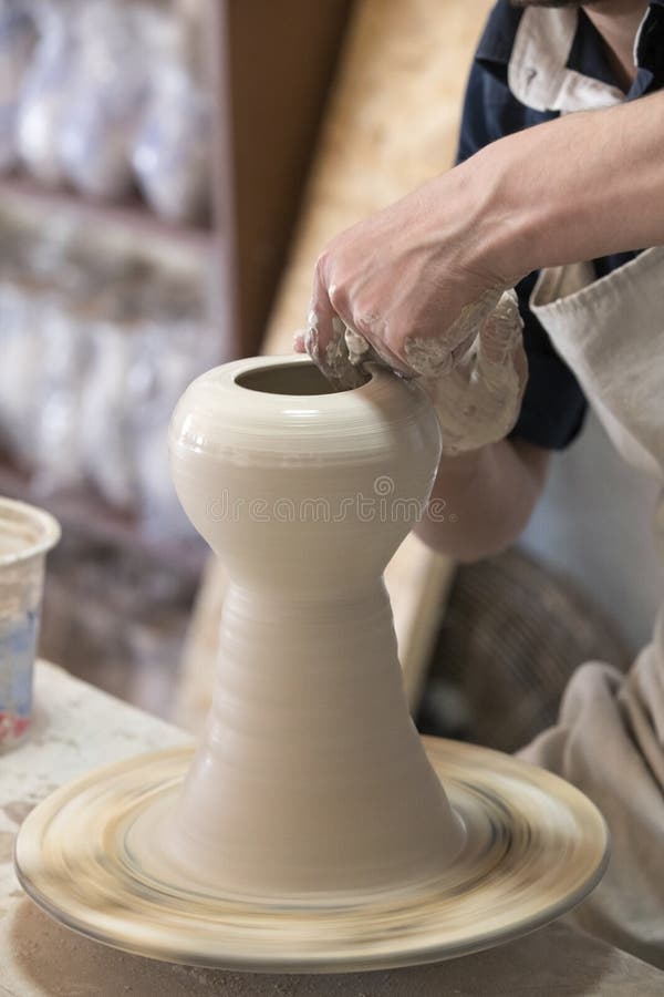 Potter Makes Pottery Handmade in Workshop Stock Photo - Image of craft ...