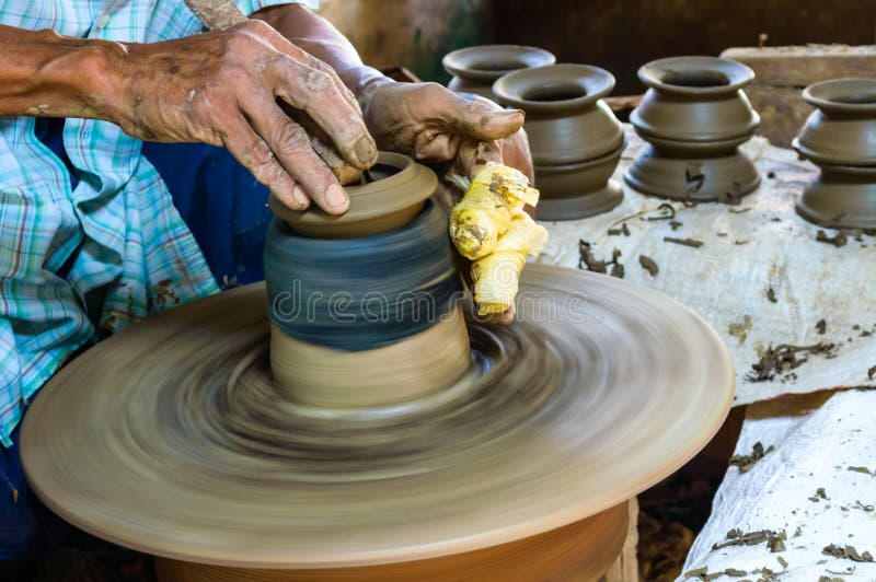 Potter Makes on the Pottery. Stock Image - Image of closeup, ceramic ...