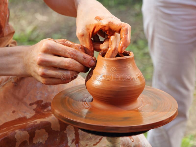 Potter Makes on Pottery Wheel Clay Pot. Stock Photo - Image of folklore ...