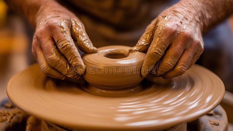 Potter Making Ceramic Pot on Spinning Pottery Wheel Stock Image - Image ...