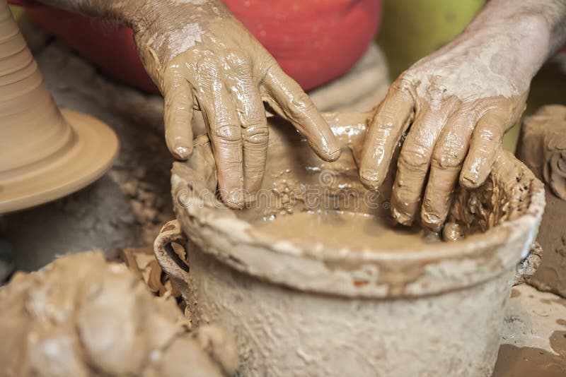 Potter S Hands in a Bucket of Water Stock Photo - Image of occupation ...