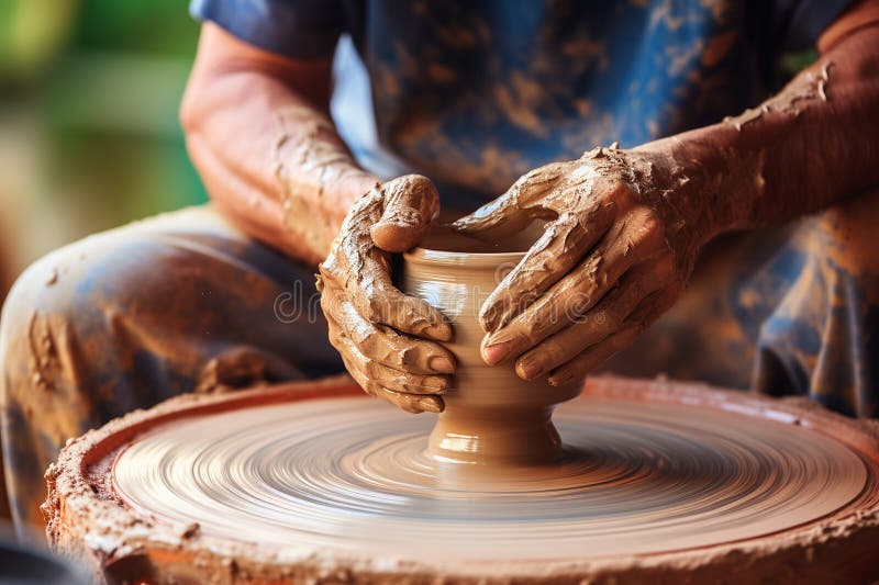 Potter S Hands Molding Clay Vase. Generative by Ai Stock Illustration ...