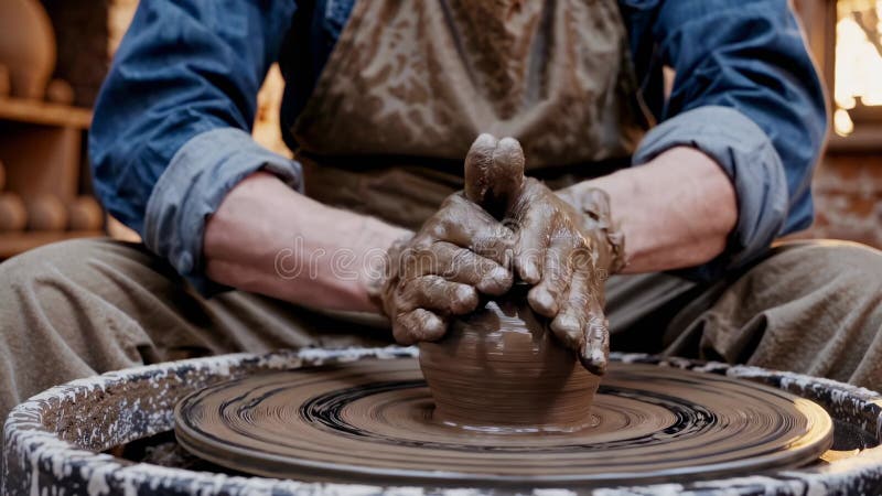 Potterâ€™s Hands Shape Clay on Spinning Wheel Showing Craft, Creation ...