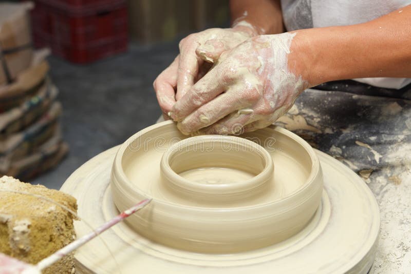 Potter Shaping Clay in Pottery Stock Photo - Image of manual, shaping ...