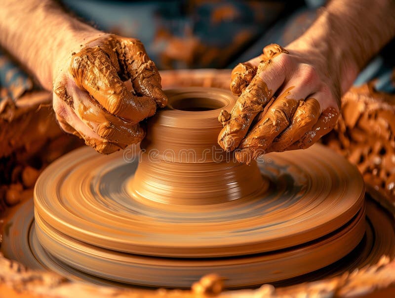 Potter Shaping Clay on a Wheel, Hands-on Artistic Process, Focused and ...