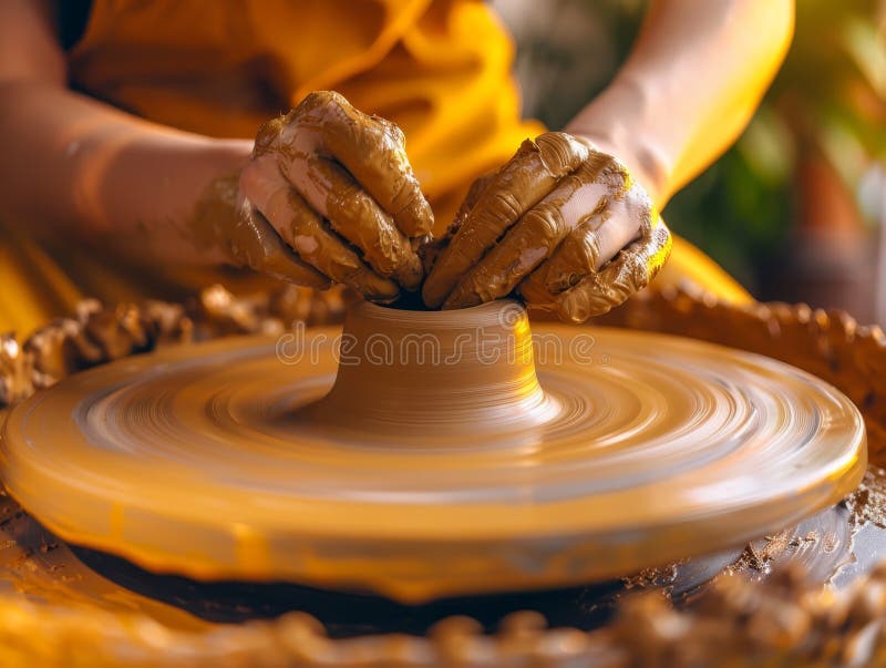 Potter Shaping Clay on a Wheel, Hands-on Artistic Process, Focused and ...