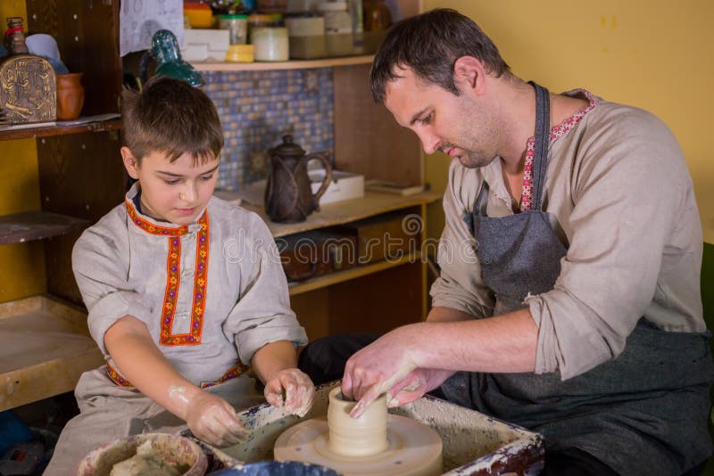 Potter Showing How To Work with Ceramic in Pottery Studio Stock Image ...
