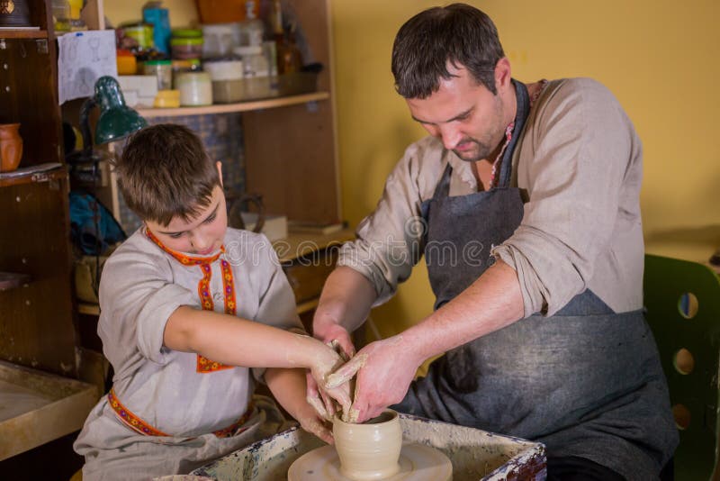 Potter Showing How To Work with Ceramic in Pottery Studio Stock Image ...