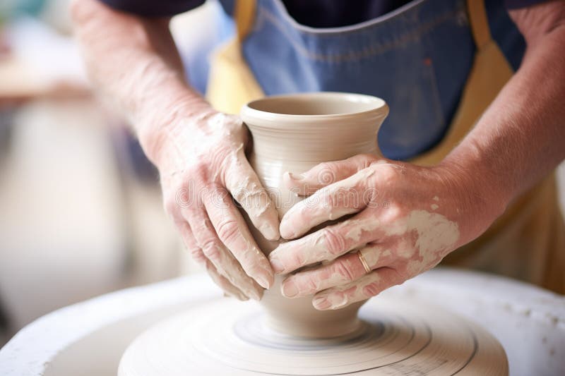 Potter at a Wheel Forming a Clay Vase with Hands Stock Photo - Image of ...