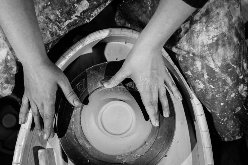Potter Works with Clay Top View Stock Image - Image of handmade, clay ...