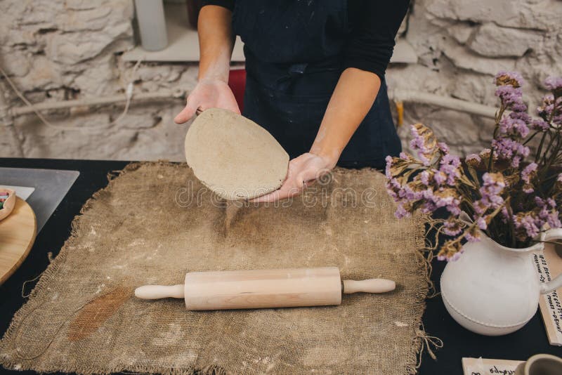 Pottering Process - Dirty Hands Creating Dishes Stock Photo - Image of ...