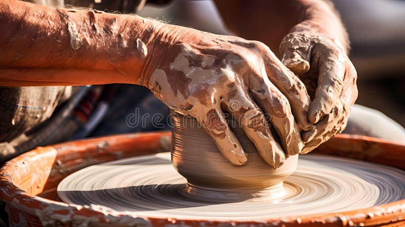 Potters Hands Shaping Clay on the Pottery Wheel Stock Illustration - Illustration of vase ...