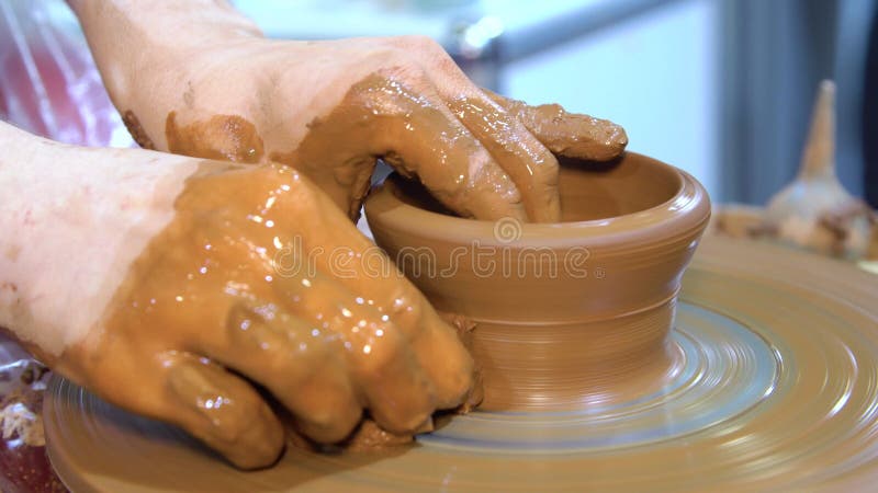 The Potters Wheel and Hands of the Potter. Stock Footage - Video of ...