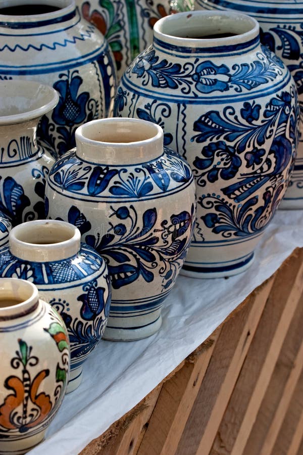 Handmade Pottery Urns and Pots with Different Painting Stiles Stock ...