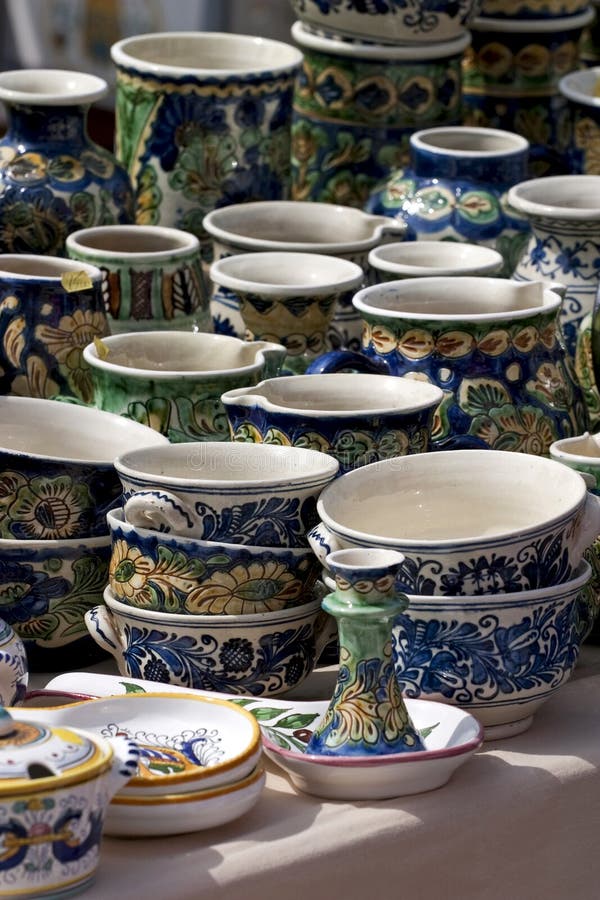 Handmade Pottery Urns and Pots with Different Painting Stiles Stock ...