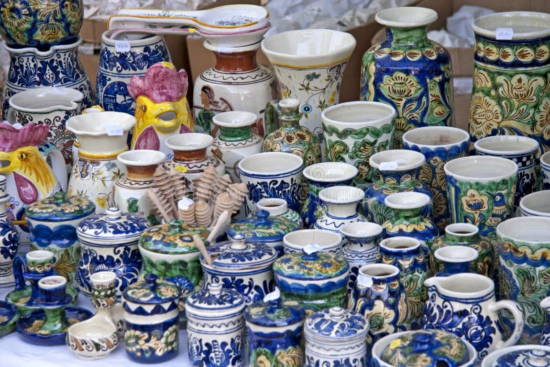 Handmade Pottery Urns and Pots with Different Painting Stiles Stock ...